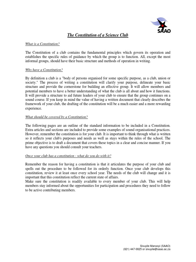Science Club Constitution Guide | PDF | Committee | Quorum