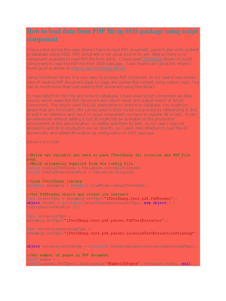 How To Load Data From PDF File in SSIS Package Using Script Component | PDF | Library (Computing ...