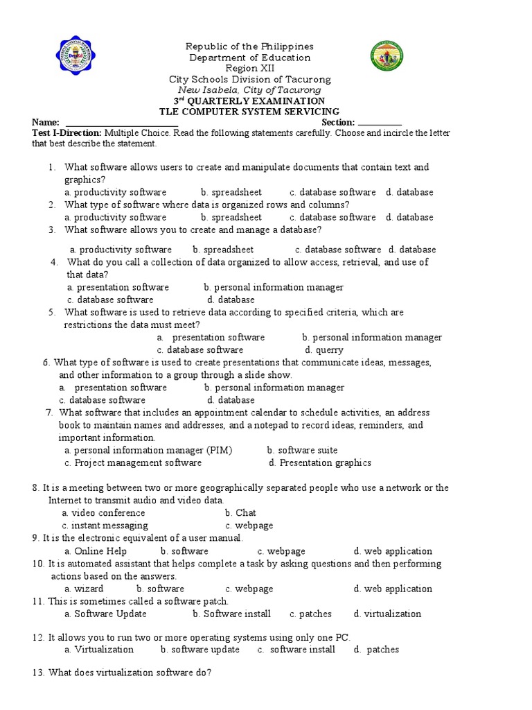 3rd Quarterly Examination in CSS 2023 | PDF | Device Driver | Computer ...