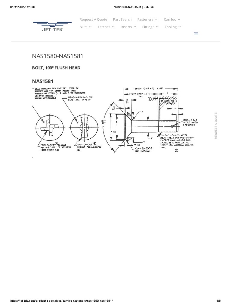 NAS1580 & NAS1581 Fastener Specs | PDF