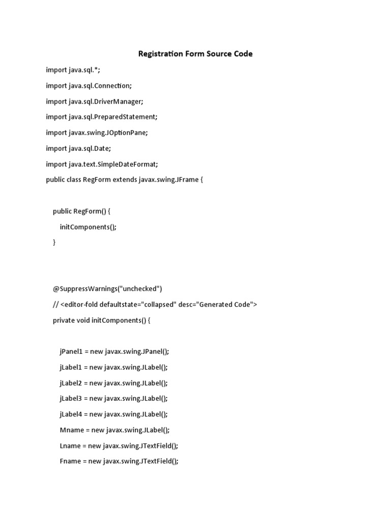 Registration Form Source Code | PDF | Object Oriented Programming ... Registration Form Source Code | PDF | Object Oriented Programming ...