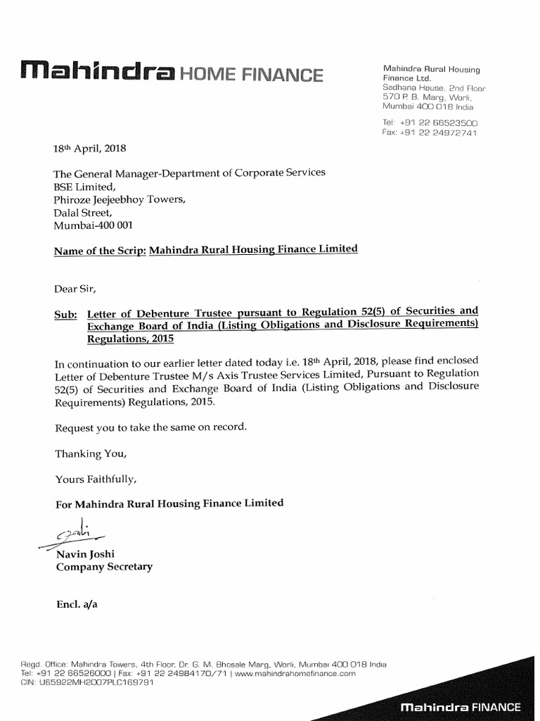 Letter of Debenture Trustee Pursuant to Regulation 525 | PDF ...