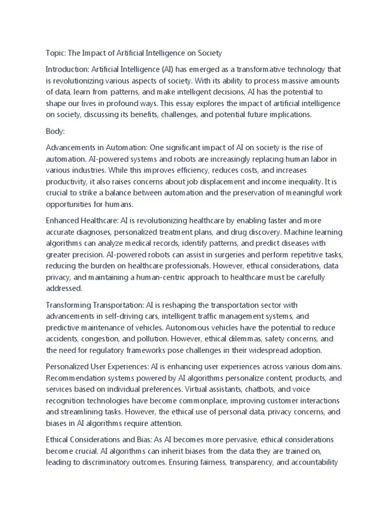 Essay: The Impact of Artificial Intelligence On Society | PDF ...