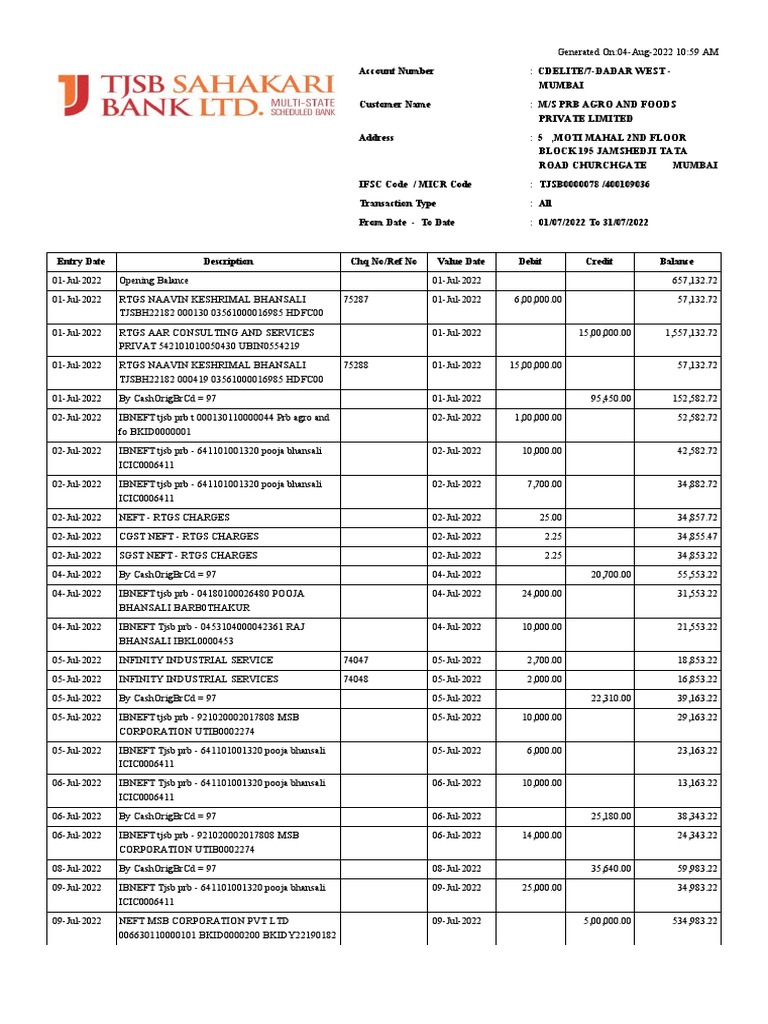 PRB TJSB Jul22 | PDF | Payments | Money