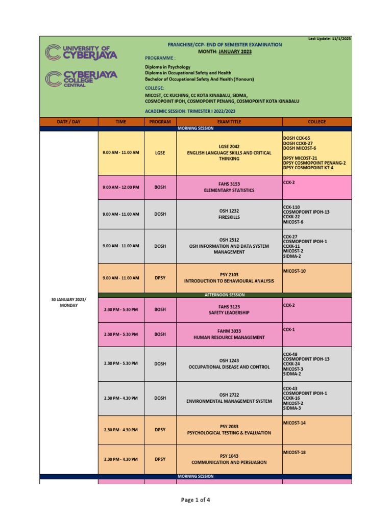 CCP-Master Exam Schedule Jan 23 | PDF