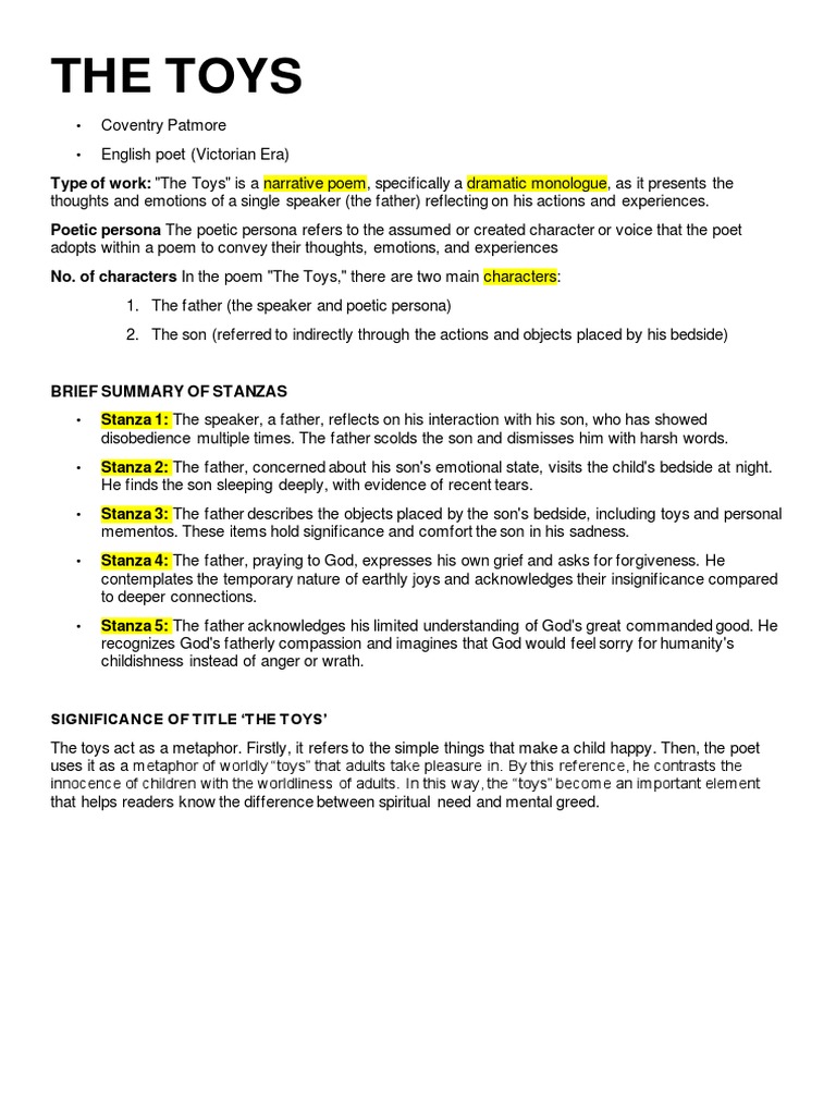 The Toys Notes | PDF | Poetry | Empathy