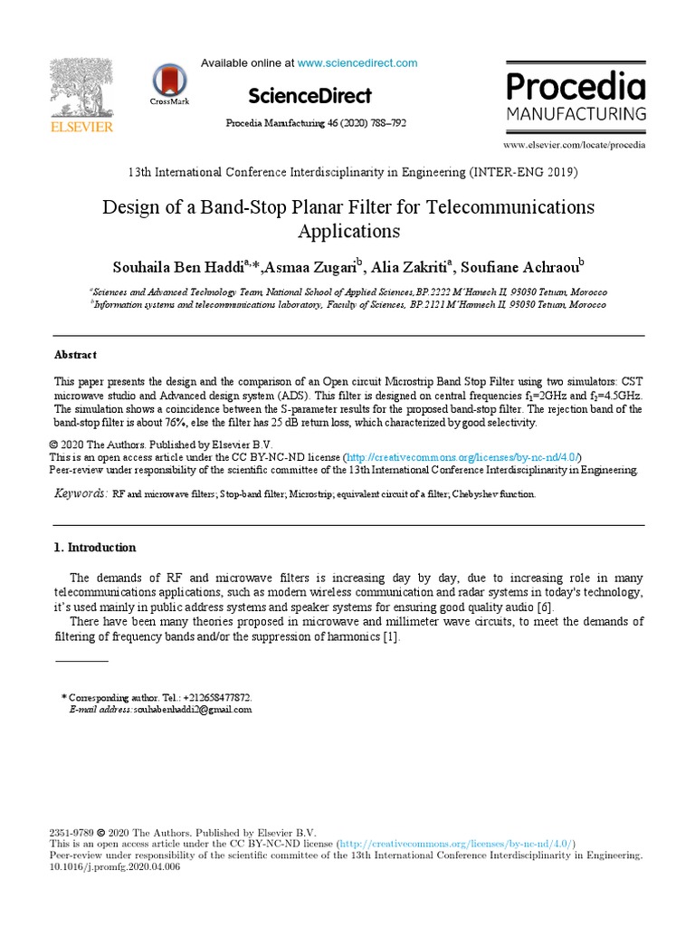 Design of A Band-Stop Planar Filter For Telecommun | PDF | Electronic ...