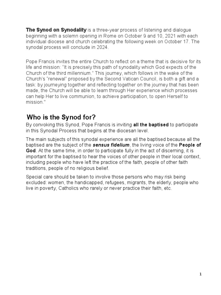 The Synod On Synodality | Download Free PDF | Catholic Church | Diocese