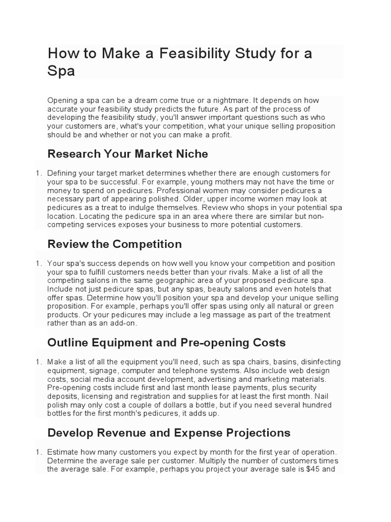 Feasibility Study Guidelines For Spa | PDF | Spa | Feasibility Study