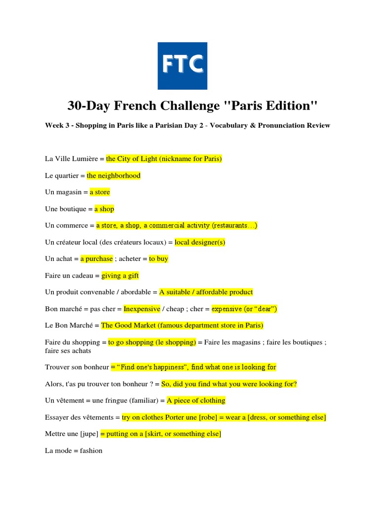 French Vocabulary and Pronunciation | PDF