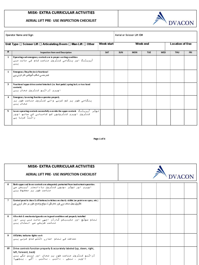 Manlift Daily Checklist | PDF