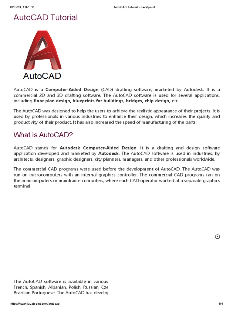 0-AutoCAD Tutorial - Javatpoint | PDF | Auto Cad | 3 D Computer Graphics