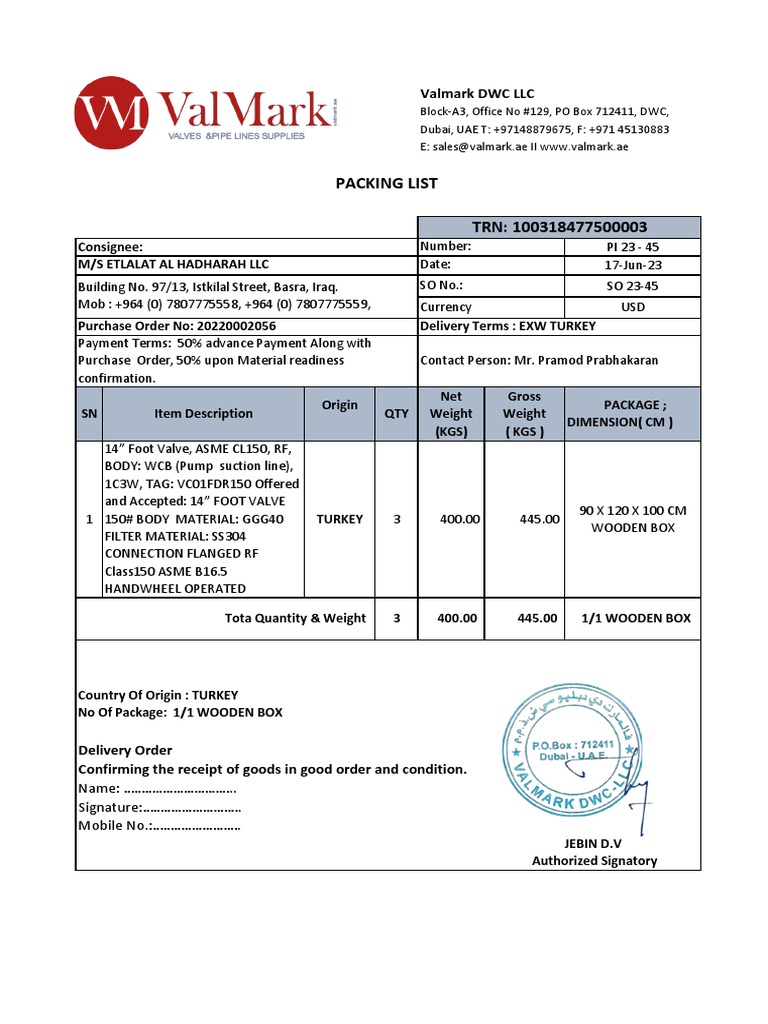 Packing List 23-45 | Download Free PDF | Hydraulics | Gas Technologies