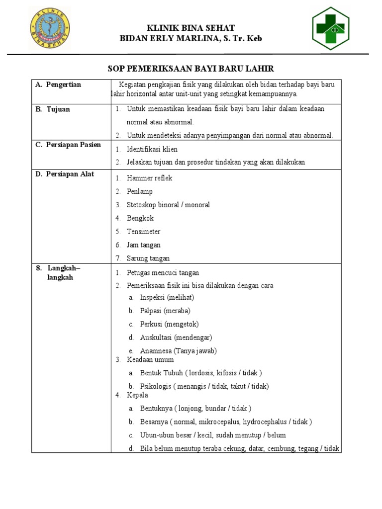 Sop Pemeriksaan Bayi Baru Lahir | PDF