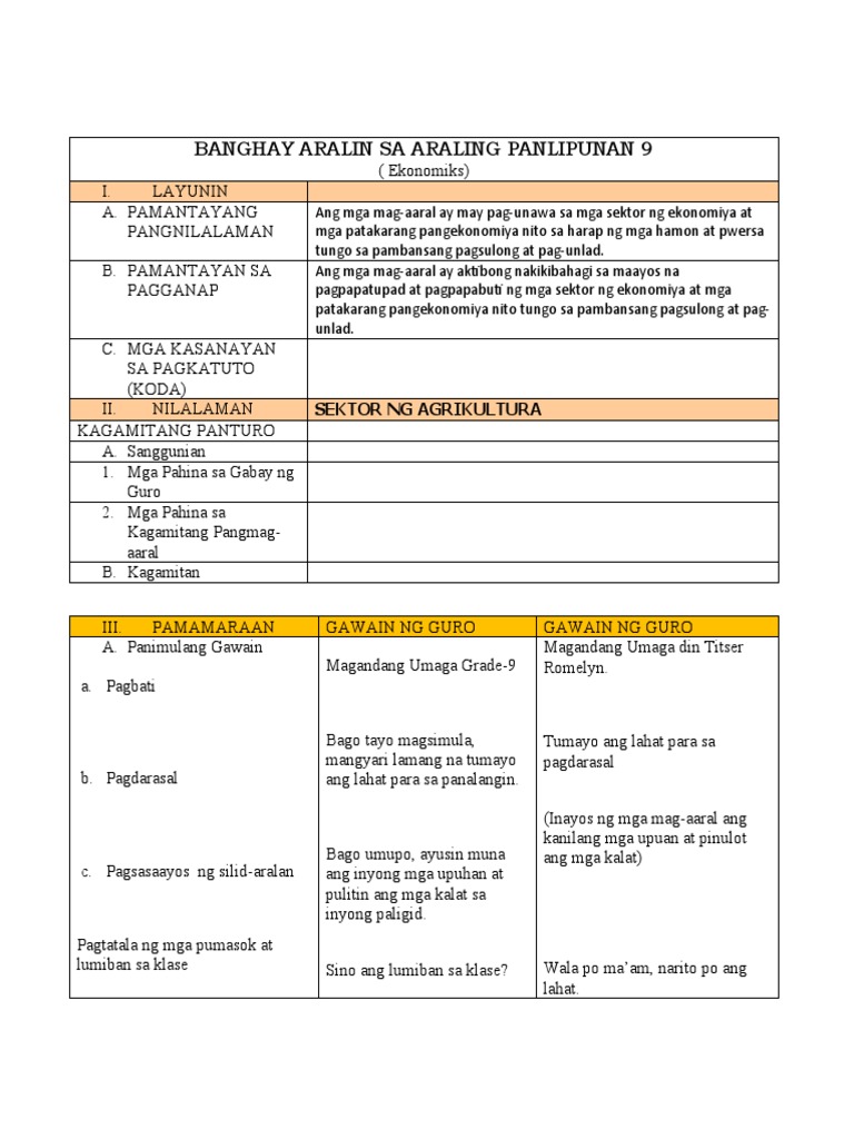 Banghay Aralin Sa Araling Panlipunan 9 | PDF