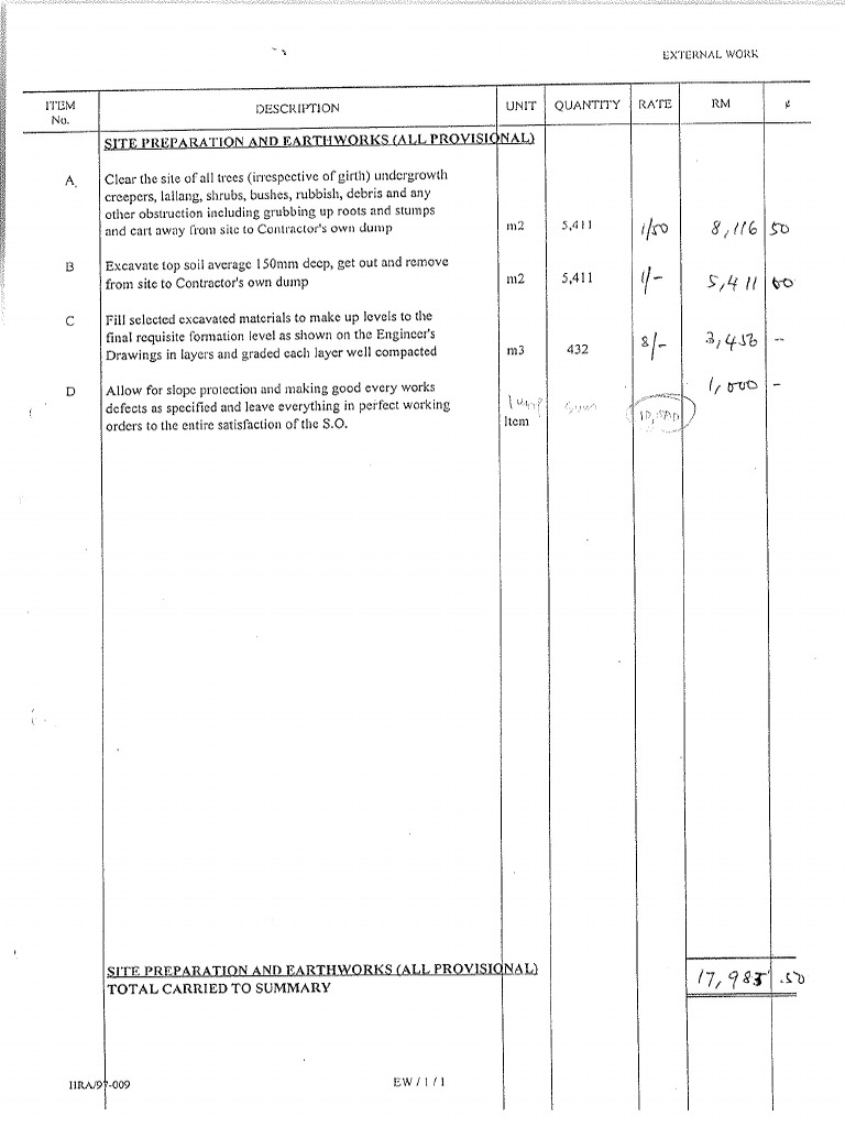 Sample Earthwork Bill of Quantity | PDF