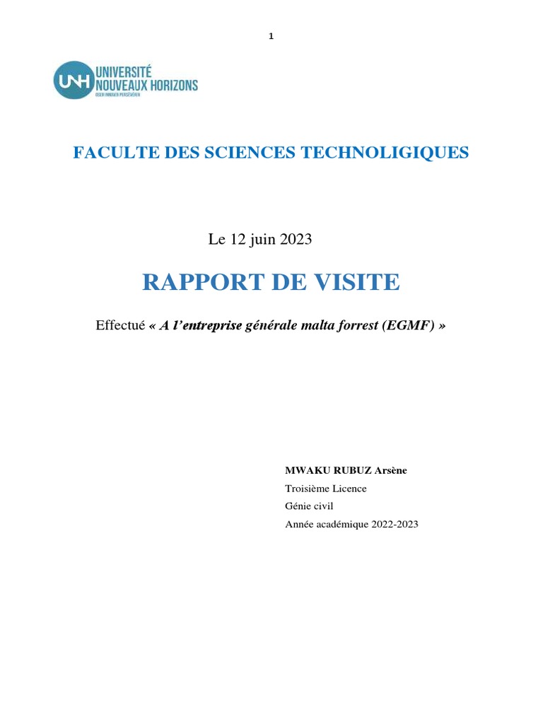 Rapport de Visite Arsenic | Descargar gratis PDF | Ingénierie civile ...