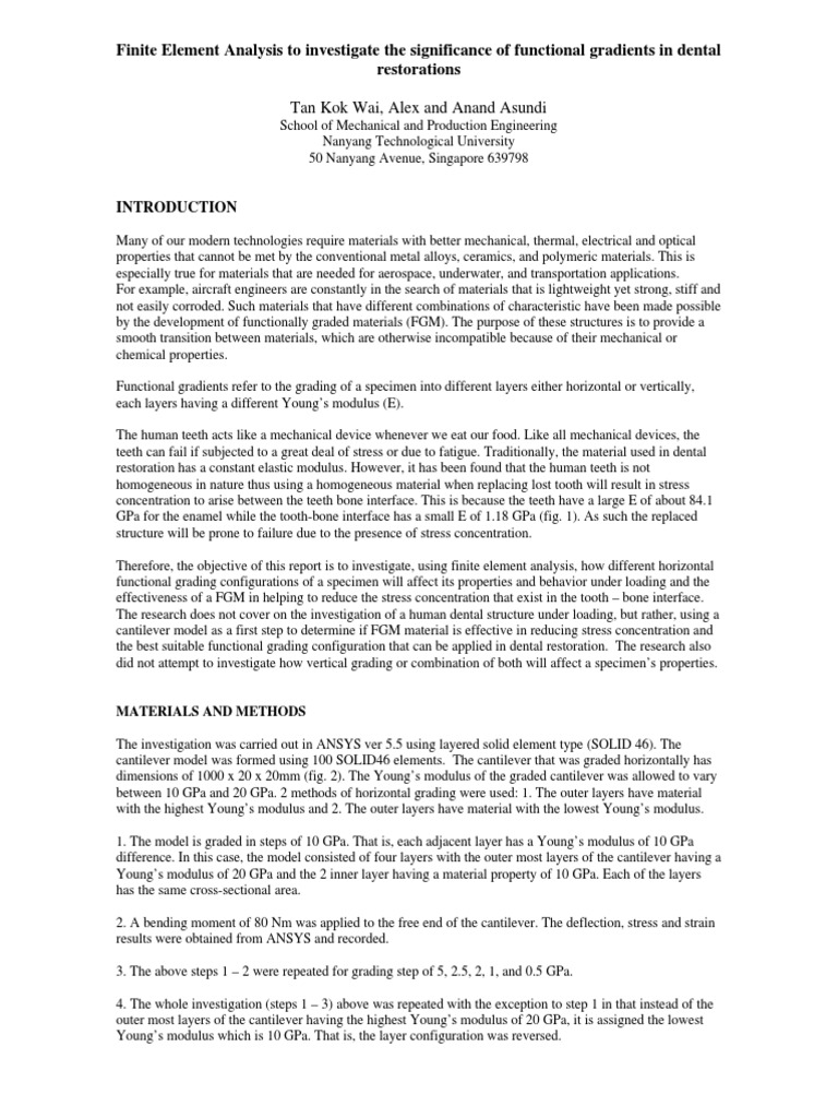 Finite Element Analysis To Investigate The Significance Of Functional