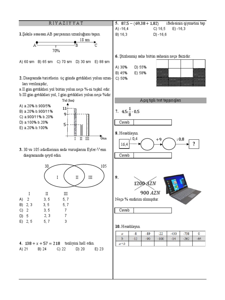 6 Cı Sinif Riyaziyyar BSQ | PDF