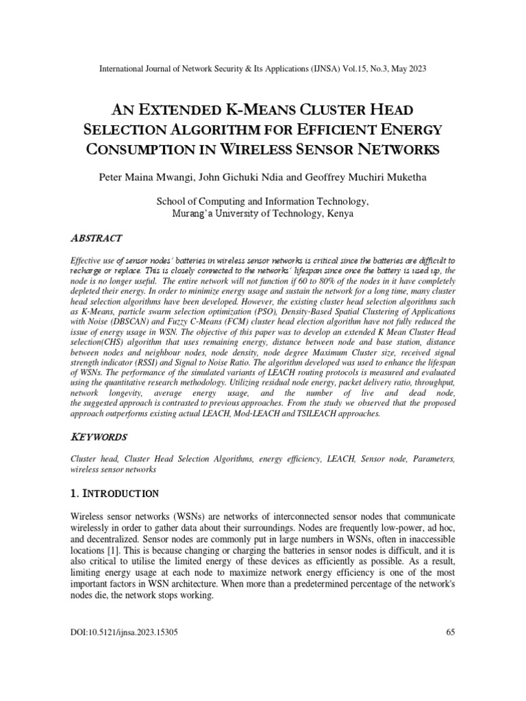 An Extended K-Means Cluster Head Selection Algorithm For Efficient Energy Consumption in ...