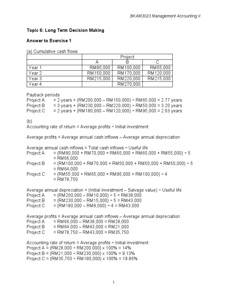 Exercise Topic 6-Answer | PDF | Net Present Value | Internal Rate Of Return