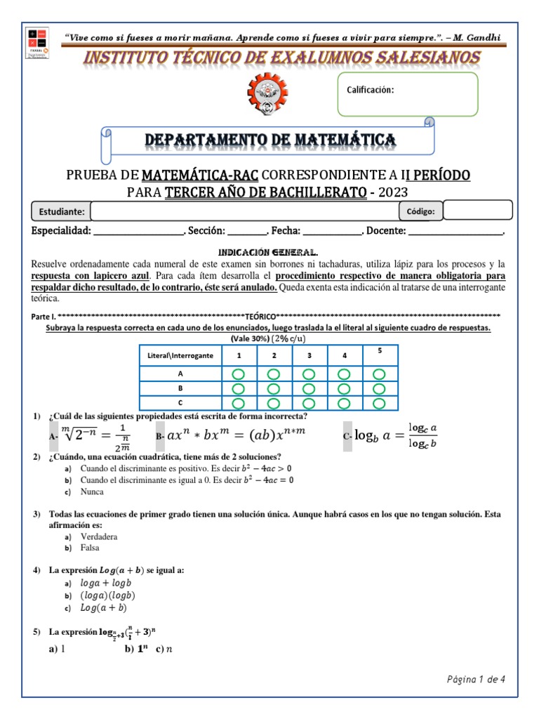 Ex. Matemática RAC II Período | PDF | Ecuaciones | Matemáticas