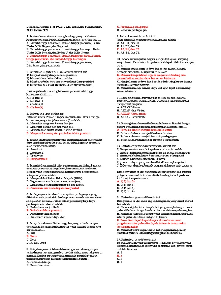 Berikut Ini Contoh Soal PAT | PDF