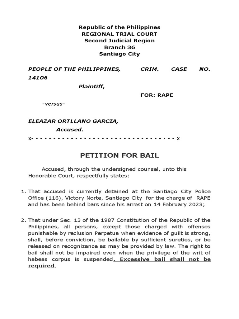Petition For Bail | PDF | Bail | Crimes