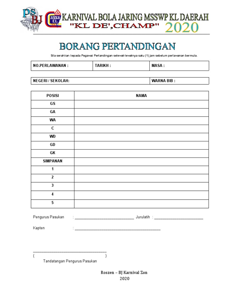 Borang Pertandingan Bola Jaring | PDF