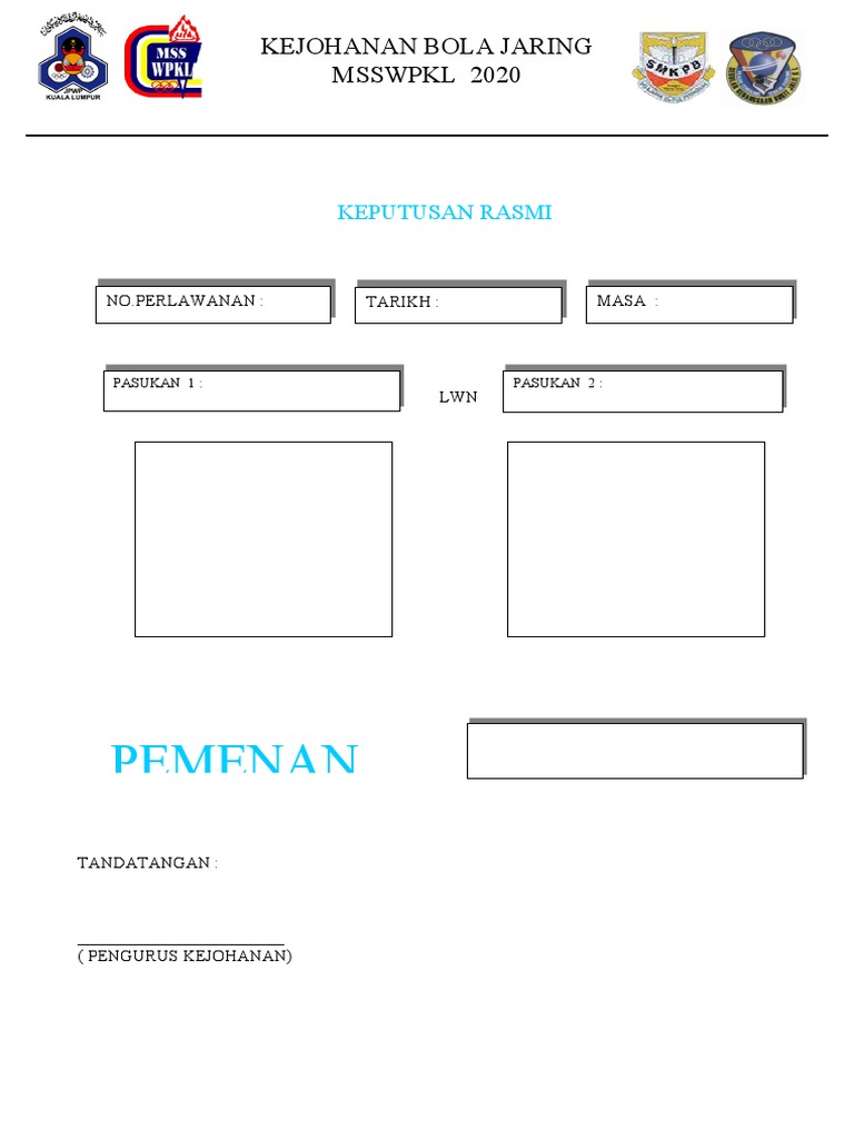 BORANG Keputusan Rasmi Bola Jaring | PDF