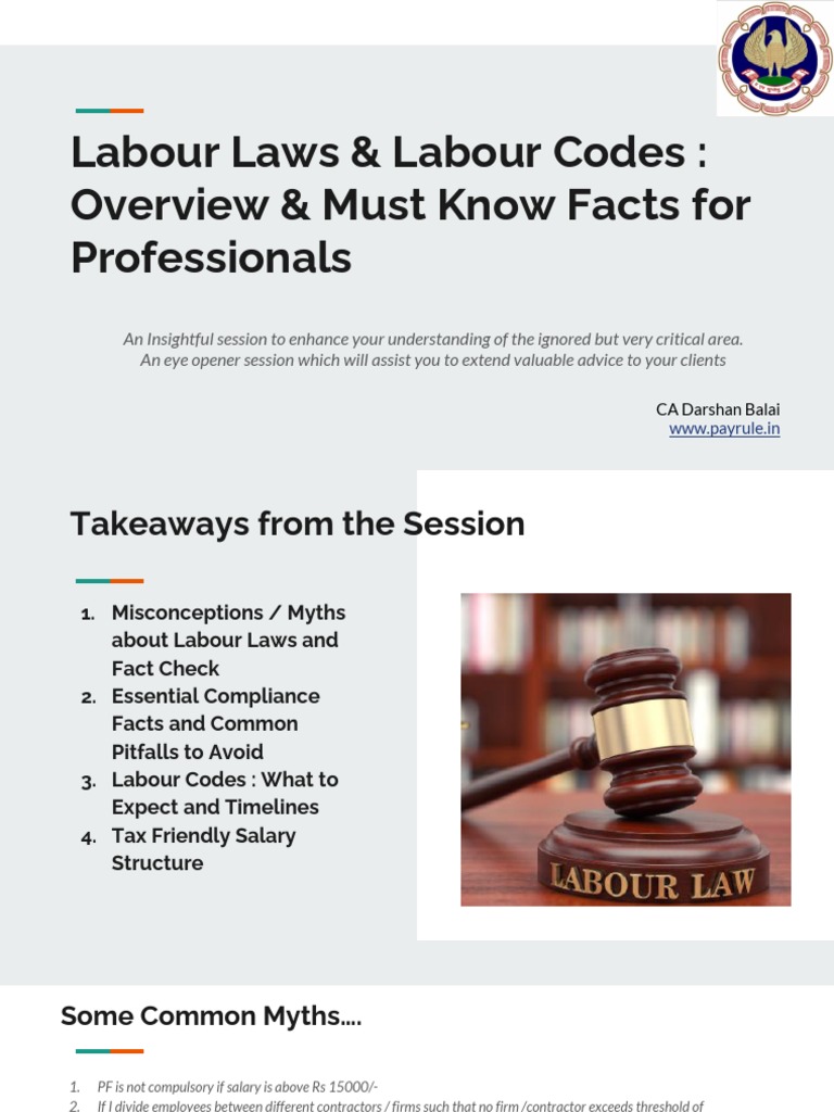 On Labour Laws & Labour Codes by CA Darshan Balai Held On 16.3.2023 ...