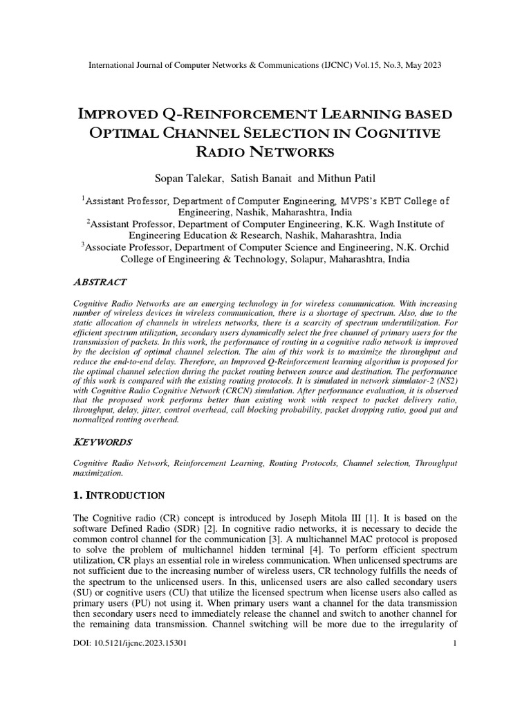 Improved Q-Reinforcement Learning Based Optimal Channel Selection in Cognitive Radio Networks ...