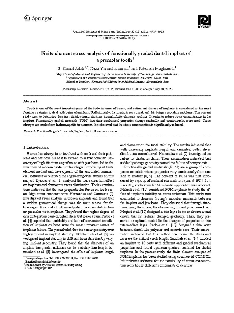 Finite Element Stress Analysis Of Functionally Graded Dental Implant Of 7594