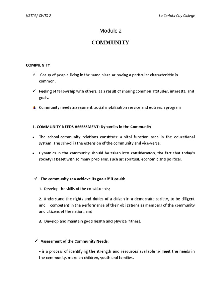 NSTP-Module 2-1 | PDF | Needs Assessment | Community