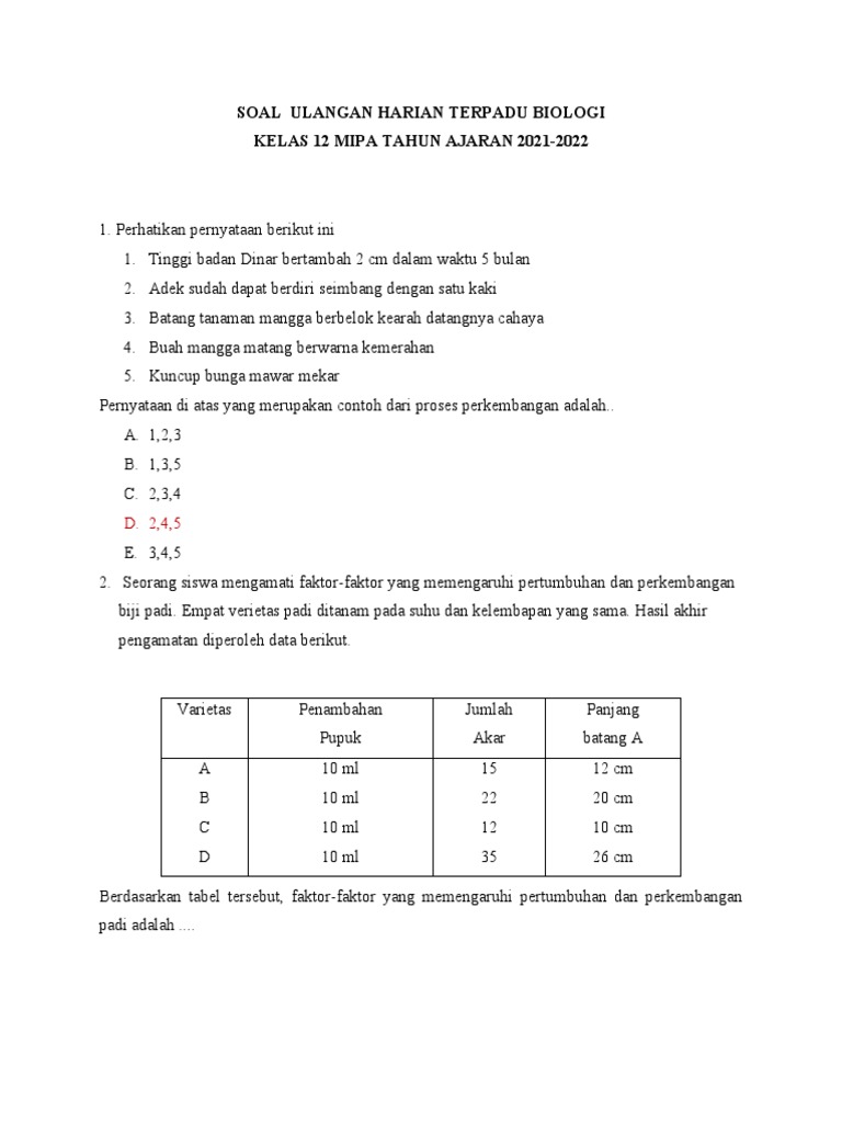 Soal PHT Kls 12 Sem1 2021-2022 | PDF