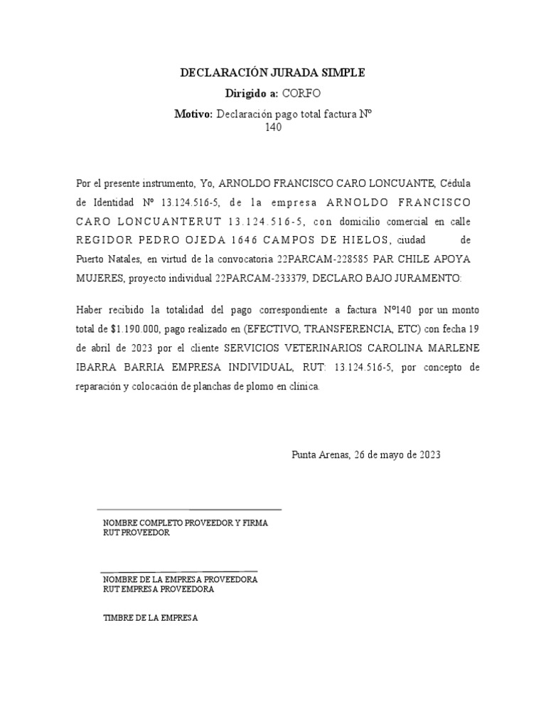 Formato Declaracion Jurada Simple | PDF