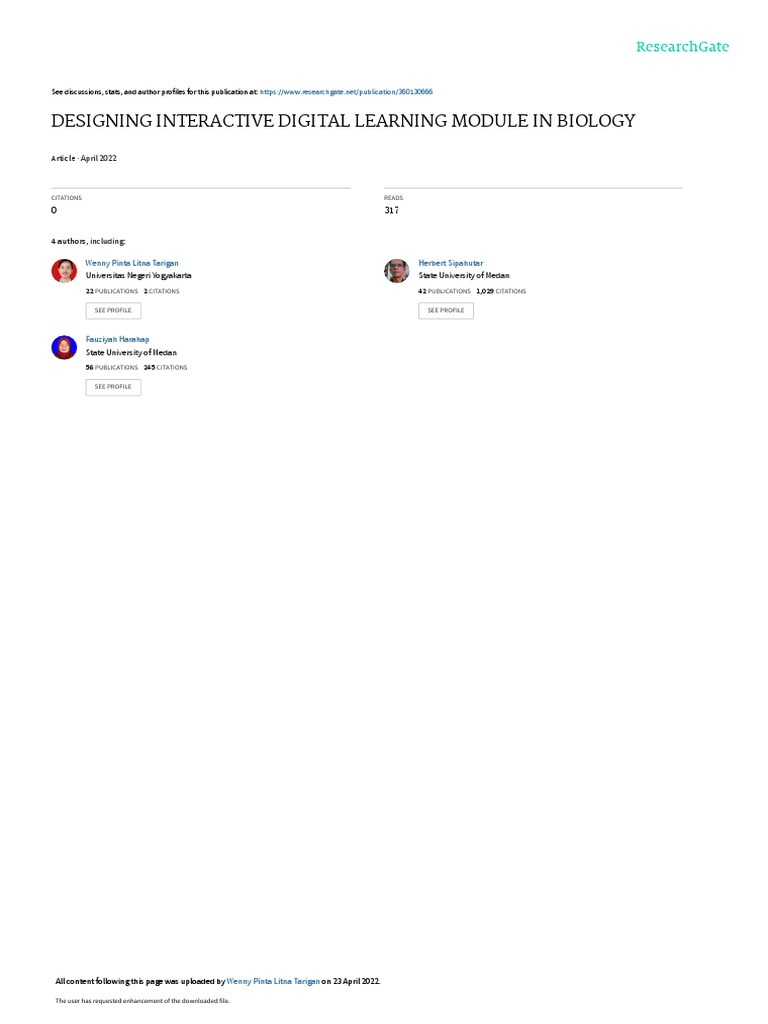 Designing Interactive Digital Learning Module in Biology: April 2022 | PDF | Learning ...