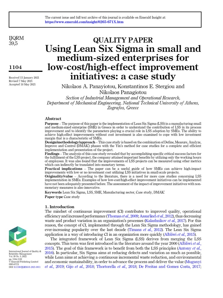 Using Lean Six Sigma in Small and Medium-sized | PDF | Six Sigma ...