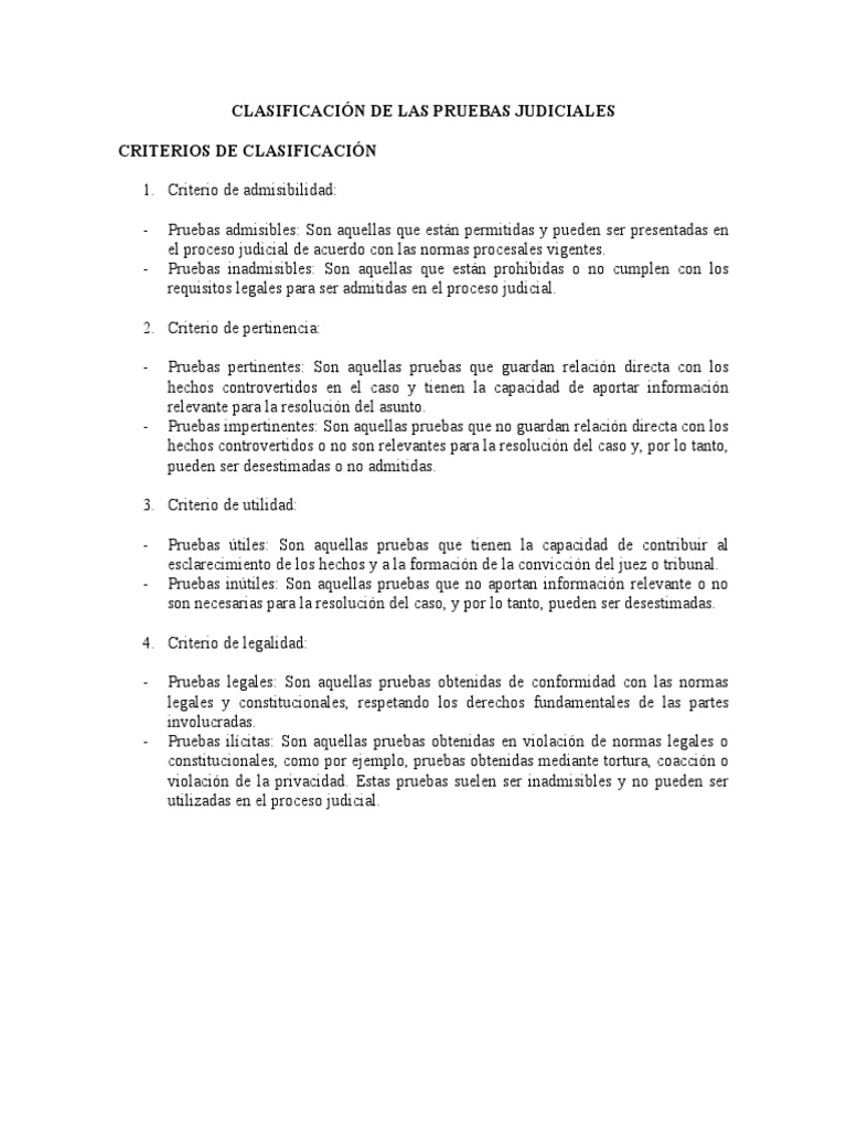 Clasificación de Las Pruebas Judiciales | PDF Clasificación de Las Pruebas Judiciales | PDF