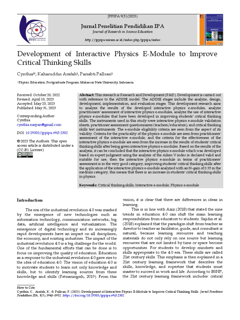 Development of Interactive Physics E-Module To Imp | PDF | Learning | Critical Thinking