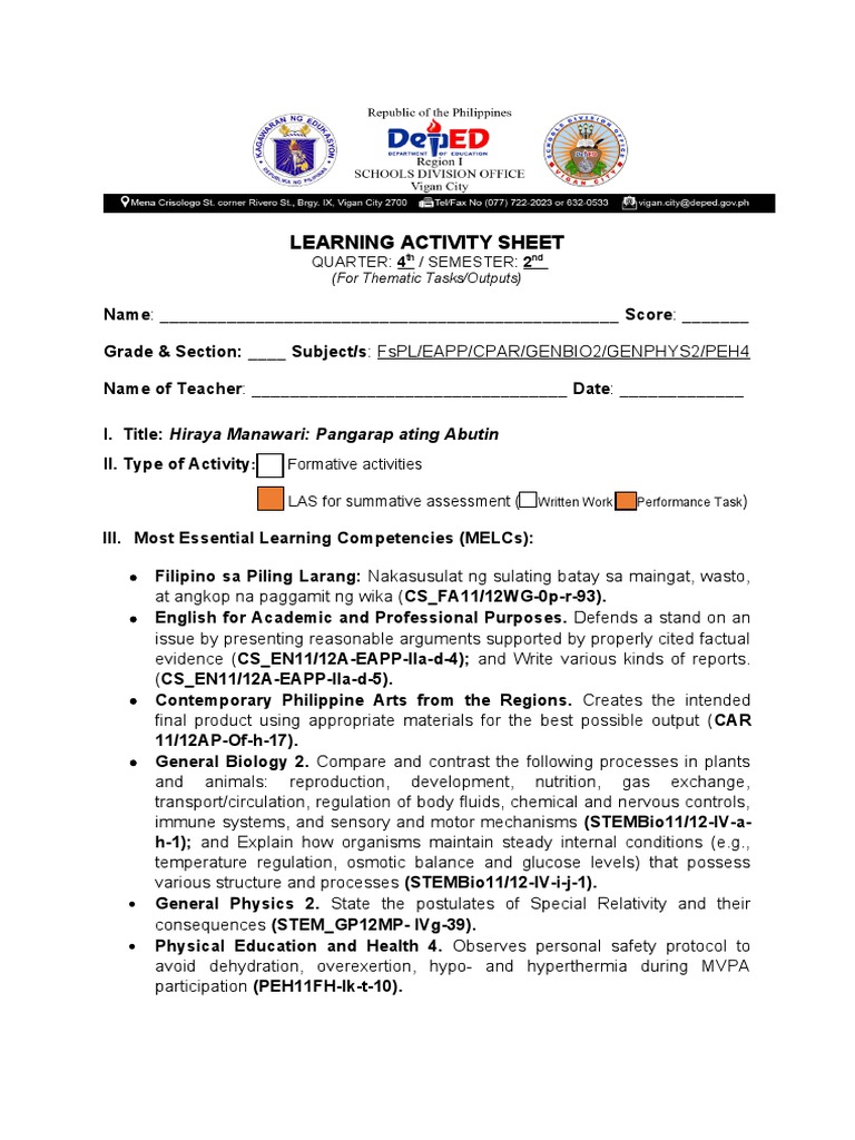 4th Quarter Thematic Assessment Output | PDF | Argument | Evidence