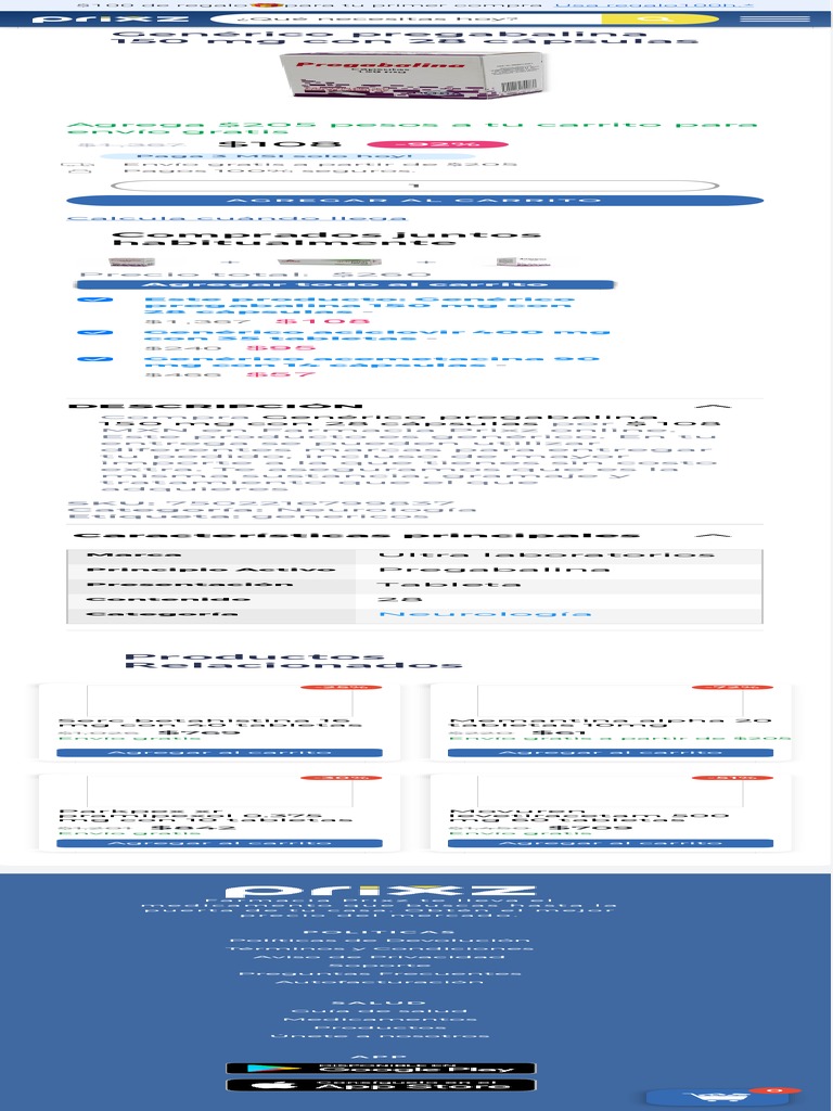 Genérico Pregabalina 150 MG Con 28 Cápsulas - Pri | PDF | Terapia | Medicina CLINICA