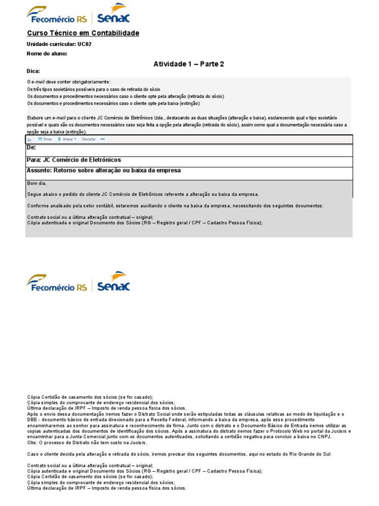 Atividade 1 - UC 02 Modelo de Entrega 2 (1) 1 | Download grátis PDF | Contabilidade | Business