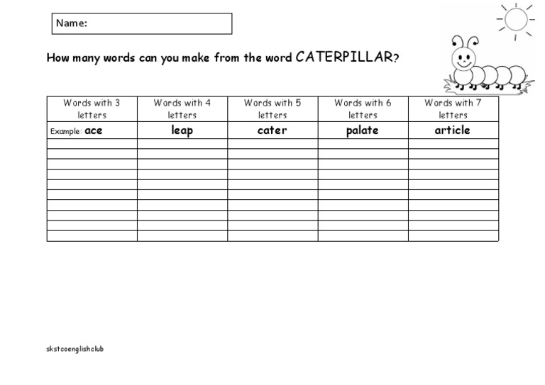 How many words can you make from the word CATERPILLAR | PDF