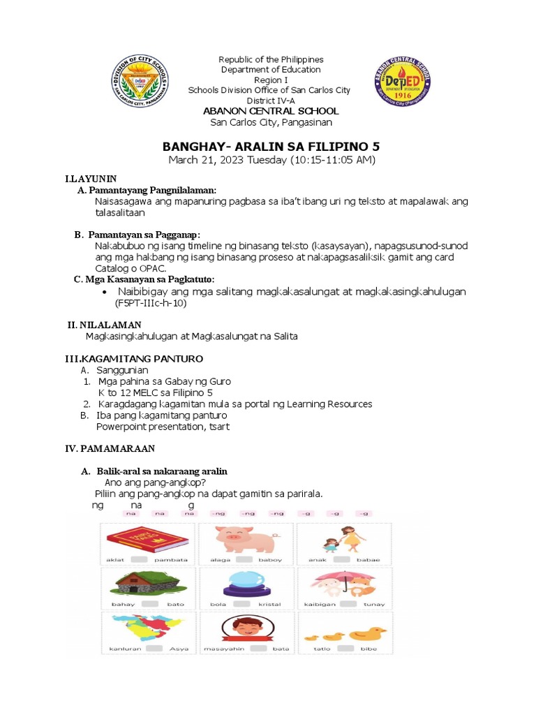 Banghay Aralin Sa Filipino 5 2022-2023 Quarter 3 | PDF
