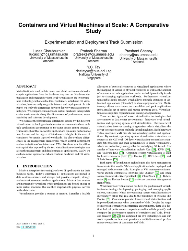 Containers and Virtual Machines at Scale: A Comparative Study | PDF ...