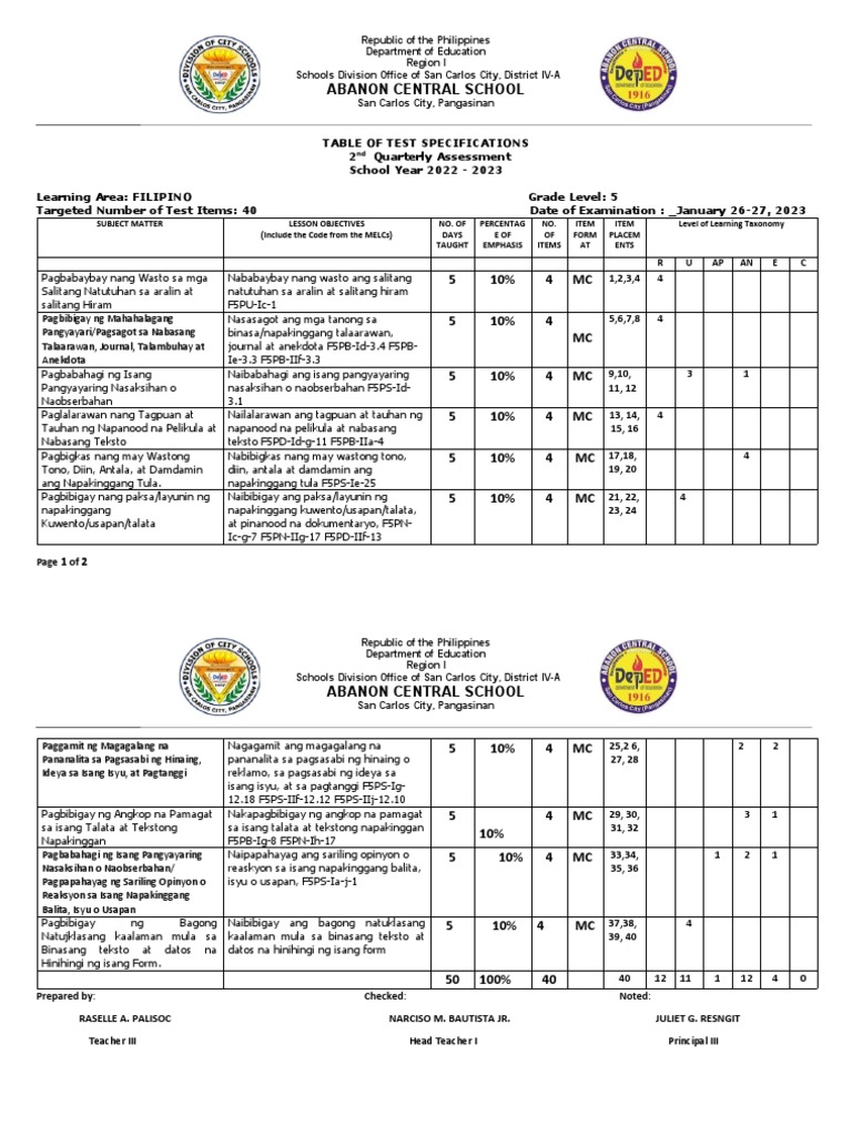 TOS IN FILIPINO 5 Second | PDF