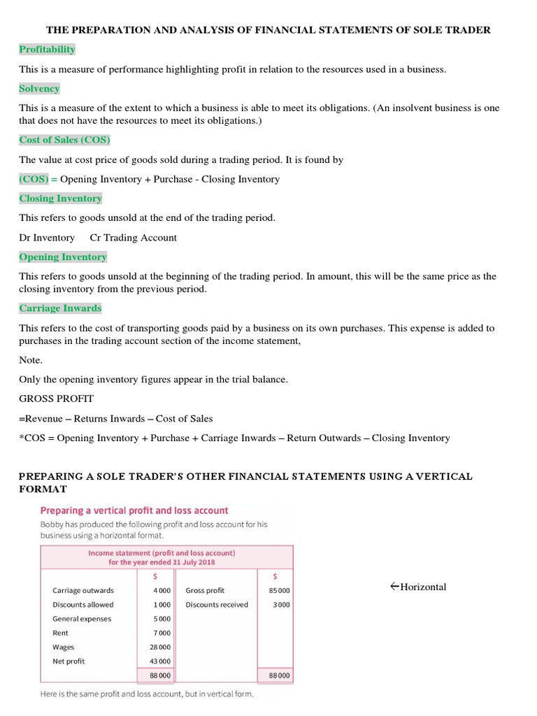 The Preparation and Analysis of FSs of Sole Trader | PDF | Inventory | Revenue