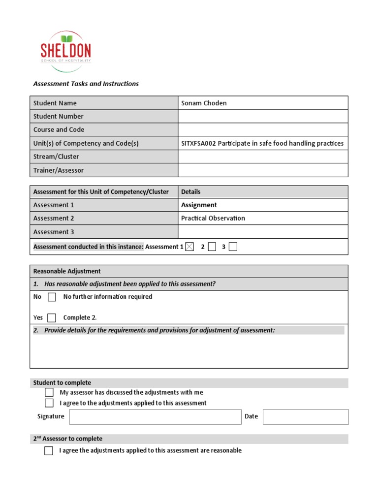 SITXFSA002 Assessment 1 - Assignment | PDF | Food Safety | Thermometer SITXFSA002 Assessment 1 - Assignment | PDF | Food Safety | Thermometer