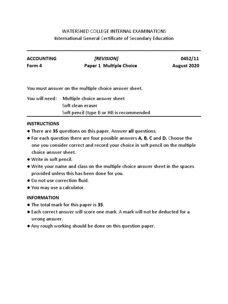 Template - Multiple Choice Revision 1 | PDF | Debits And Credits ...